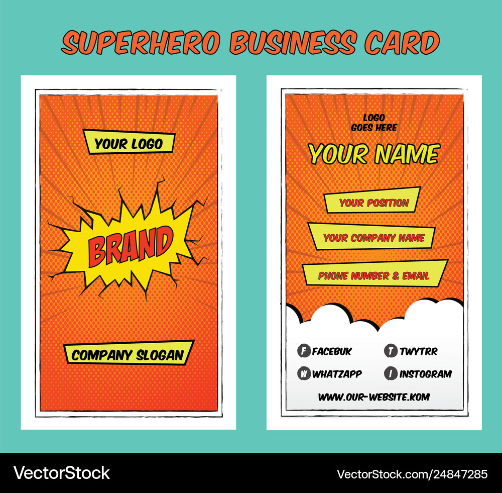 Superhero bold business card template Royalty Free Vector