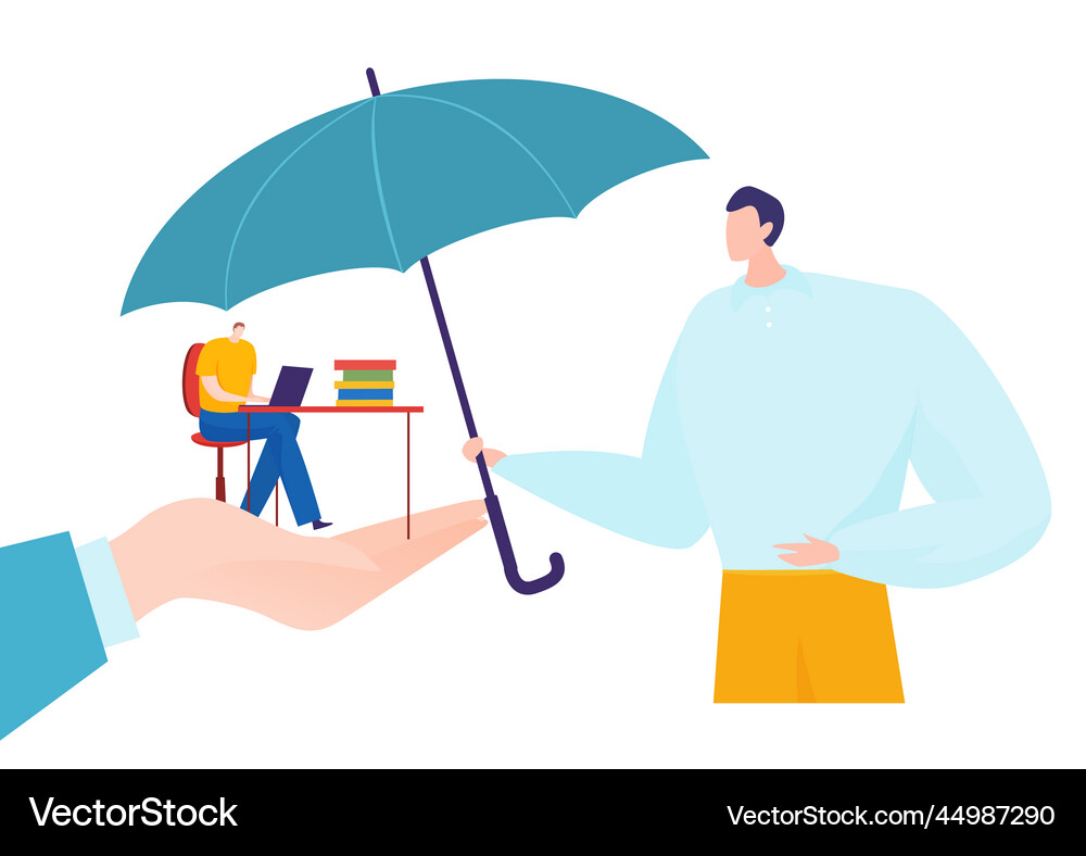 Big boss team leader hold umbrella tiny office Vector Image