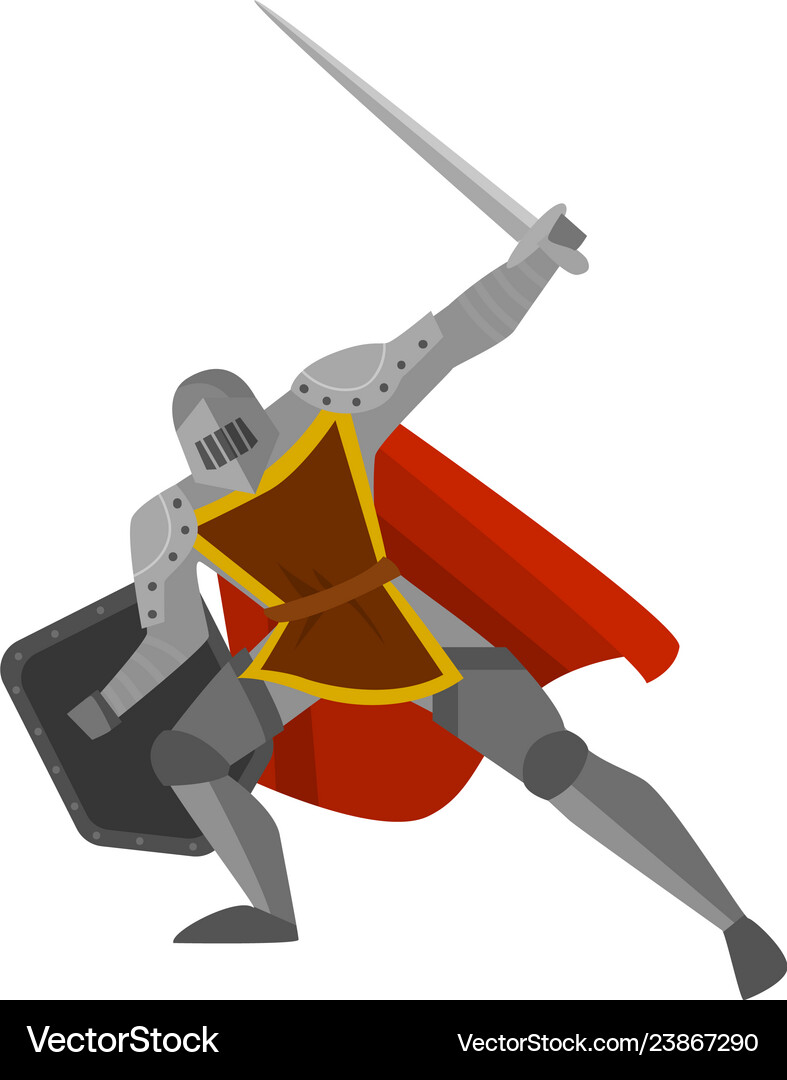 Close-up knight in a warlike pose with raised Vector Image