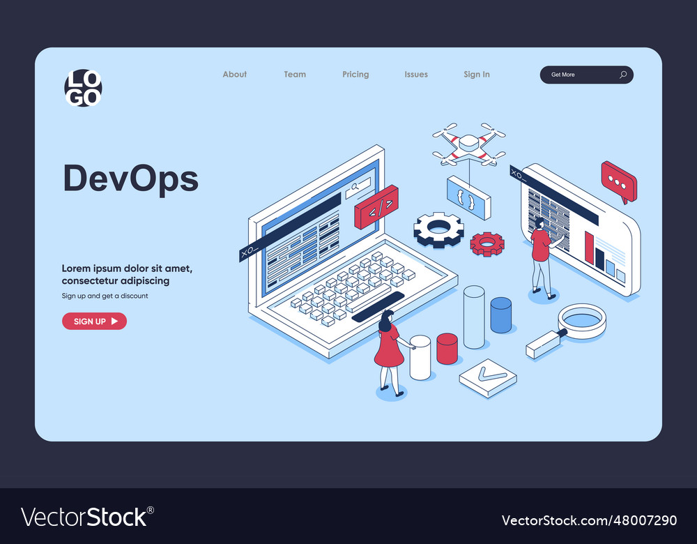 Devops concept in 3d isometric design for landing Vector Image