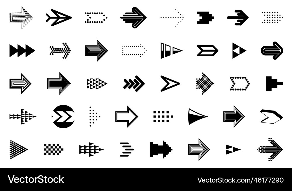Diverse arrow cursors set different shapes styles Vector Image
