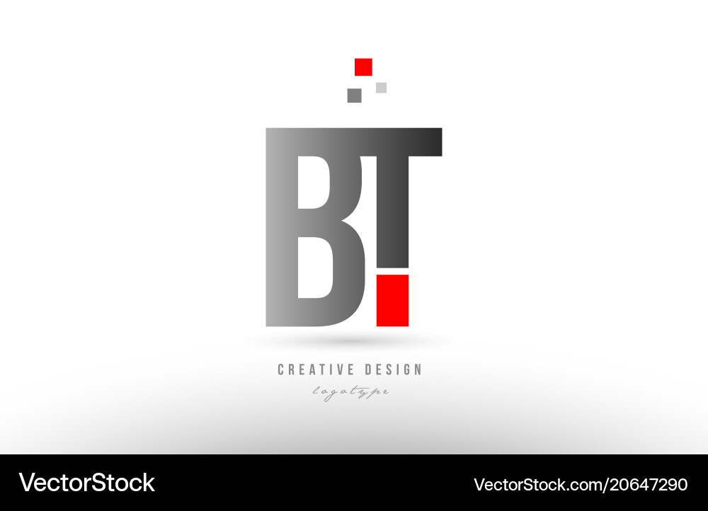 Red grey alphabet letter bt b t logo combination Vector Image