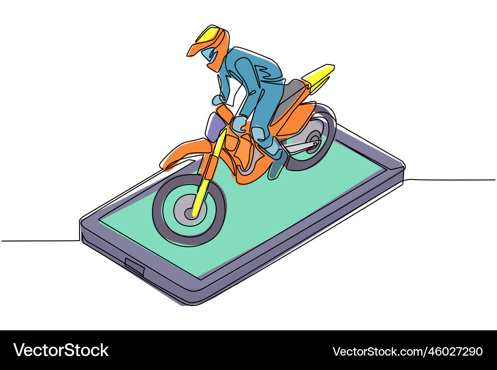 Single continuous line drawing motocross rider Vector Image