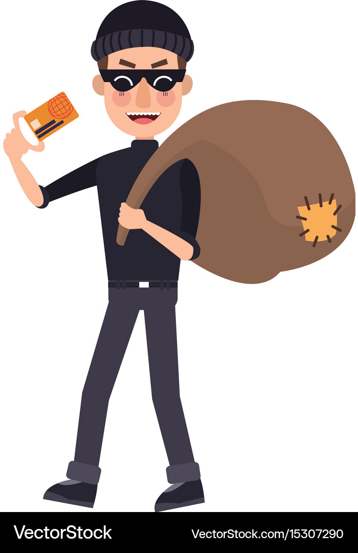 Thief stealing money cartoon hacker a bag Vector Image