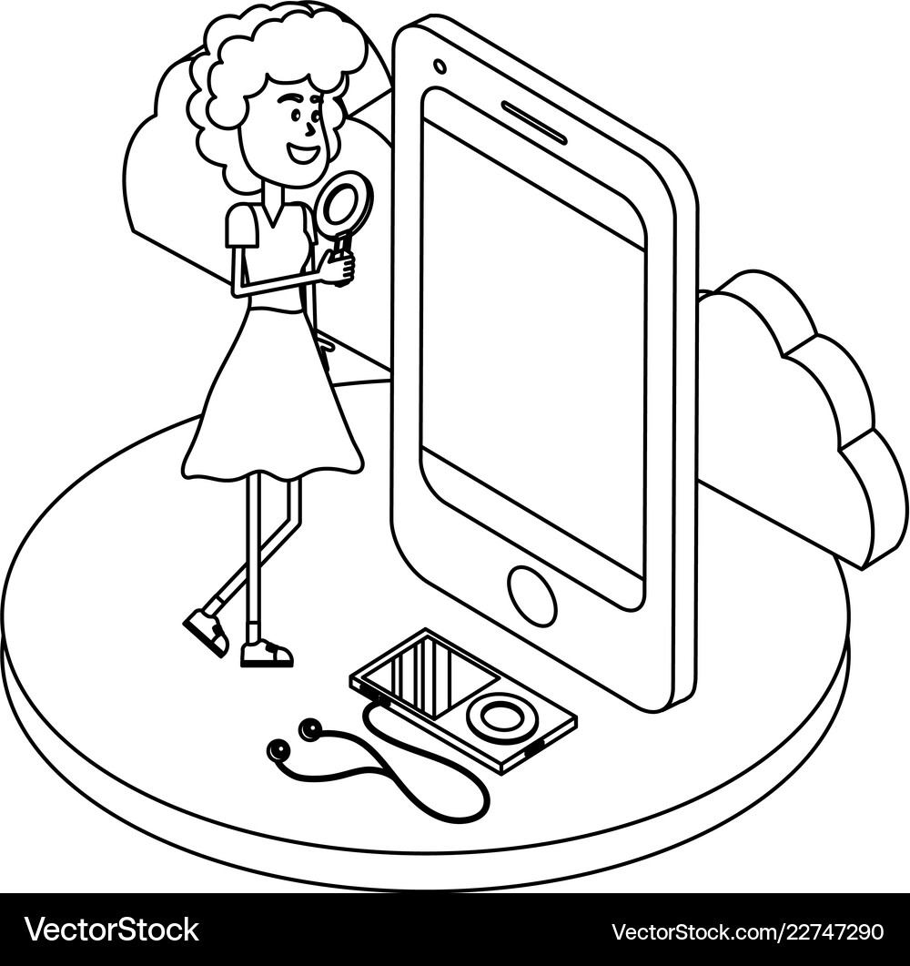 Woman and technology isometric black white Vector Image