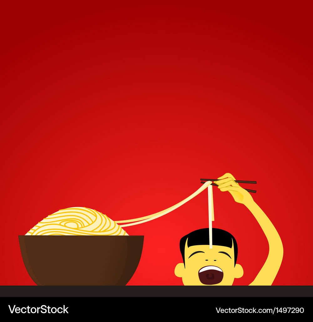 Young Child Eating Noodles Royalty Free Vector Image