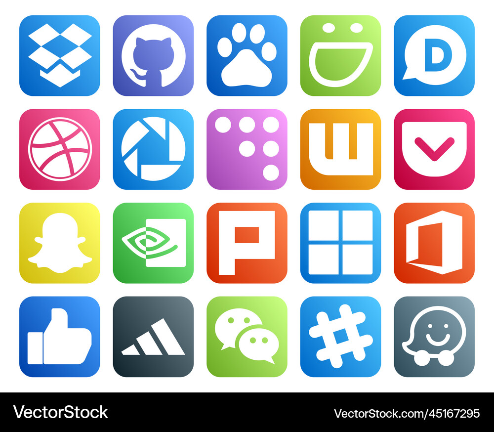 20 social media icon pack including wechat like Vector Image