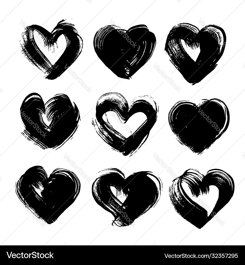 Abstract textured black ink strokes in heart Vector Image