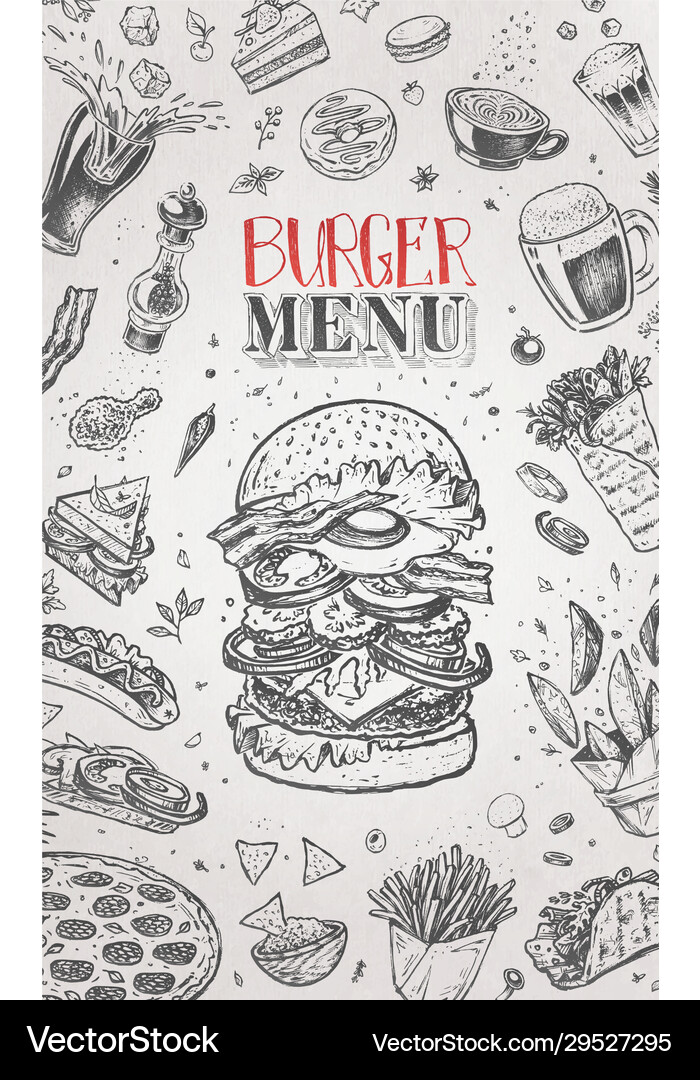 Burger menu cover for restaurant vintage design Vector Image