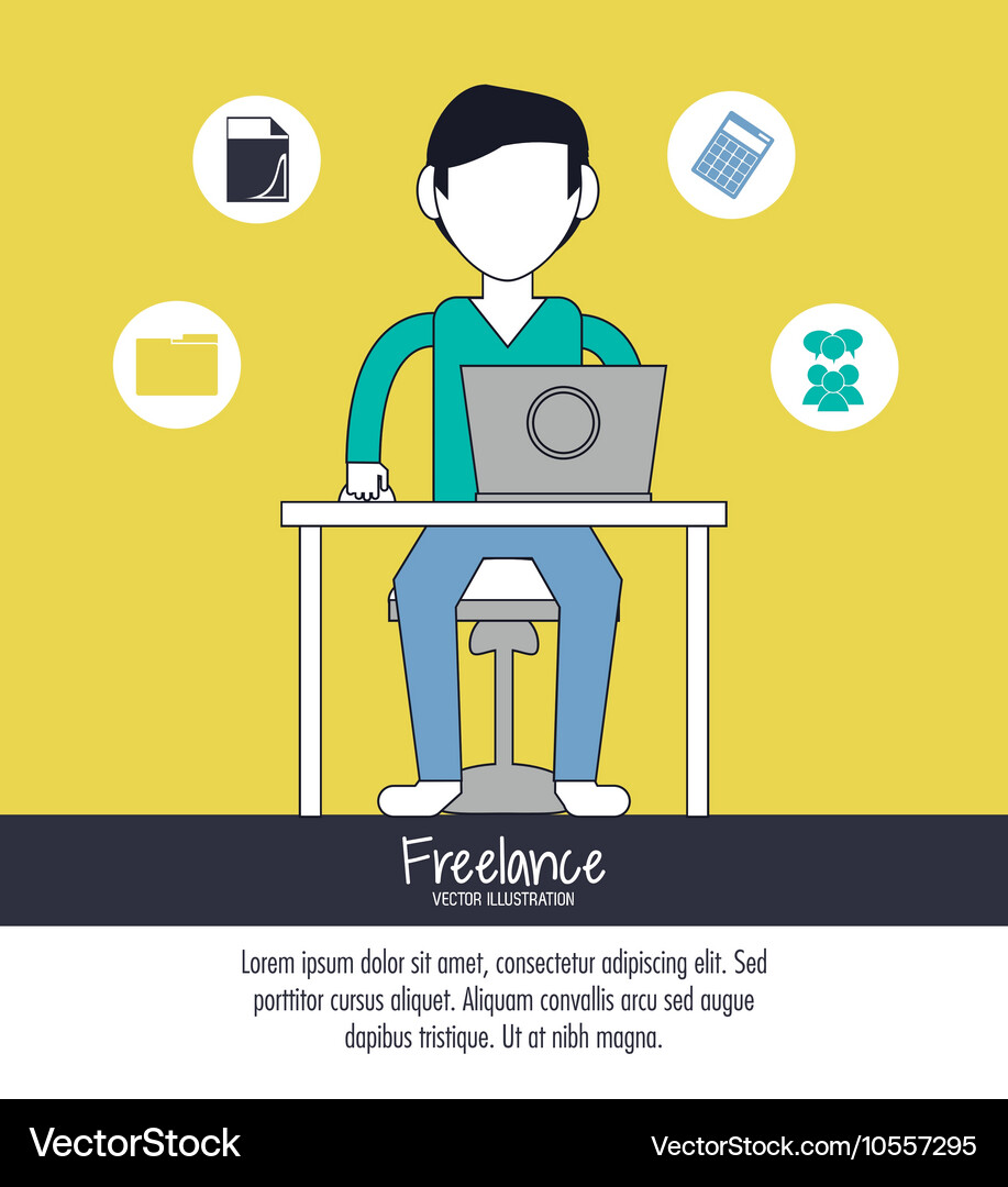 Cartoon man and freelance design Royalty Free Vector Image