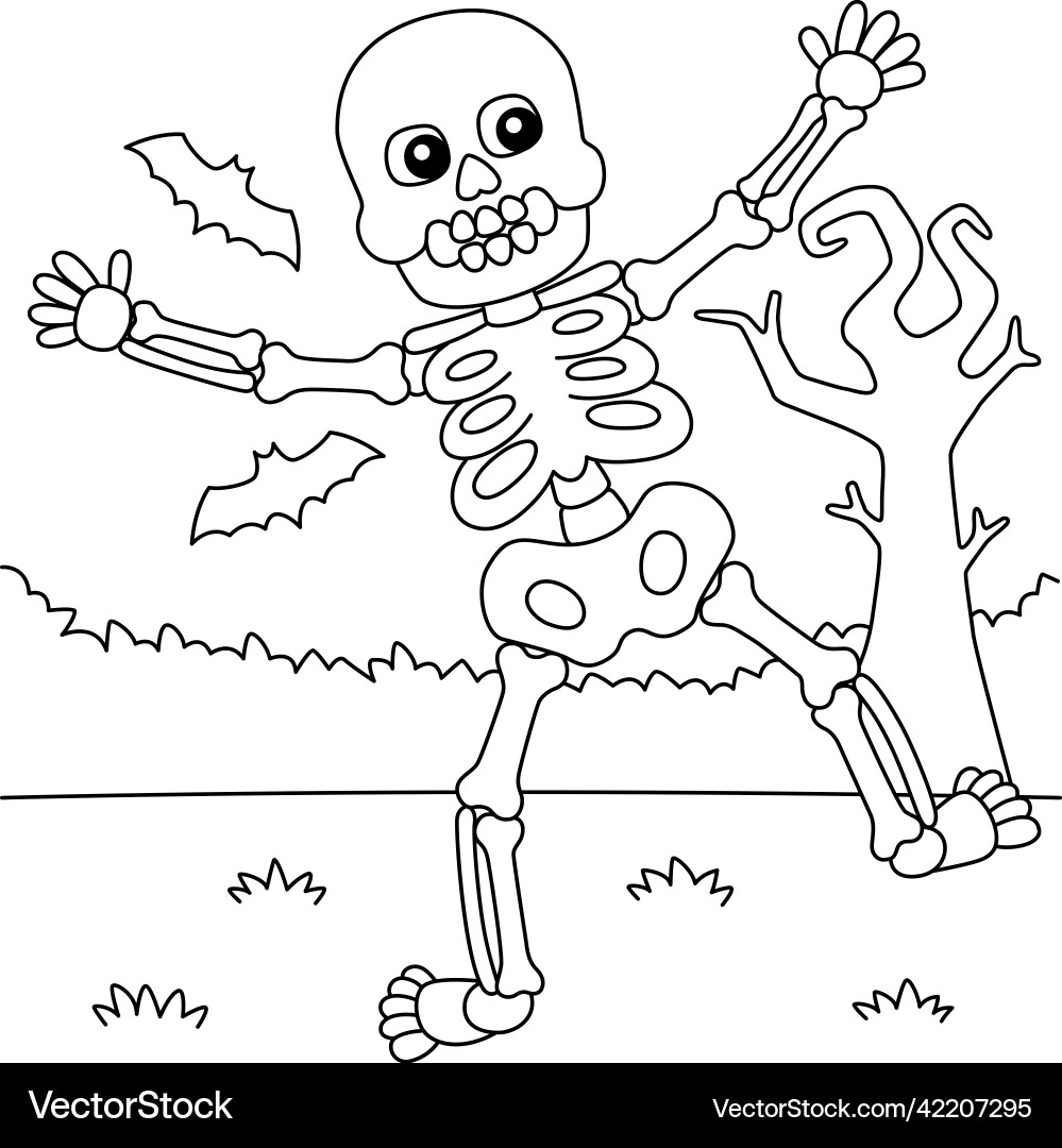 Dancing skeleton halloween coloring page for kids Vector Image