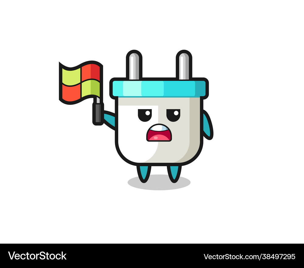 Electric plug character as line judge putting Vector Image