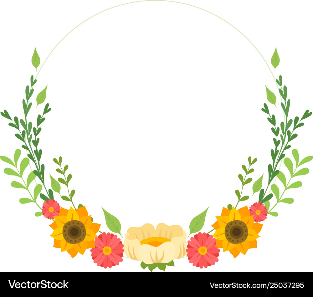 Floral wreath circle frame with blooming flowers Vector Image