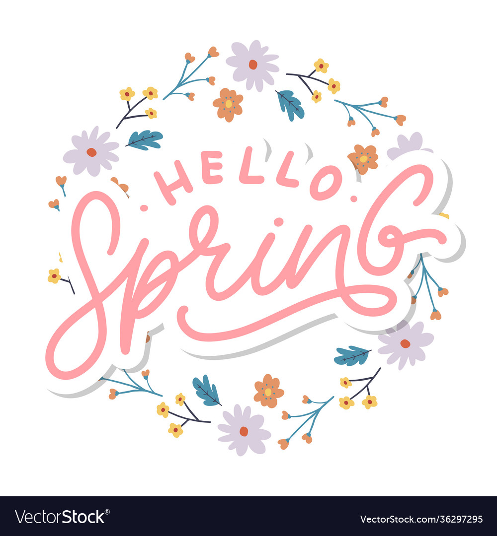 Hello spring flowers text background frame Vector Image