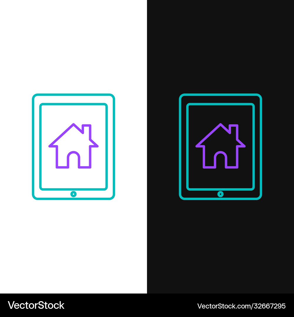 Line tablet and smart home icon isolated on white Vector Image
