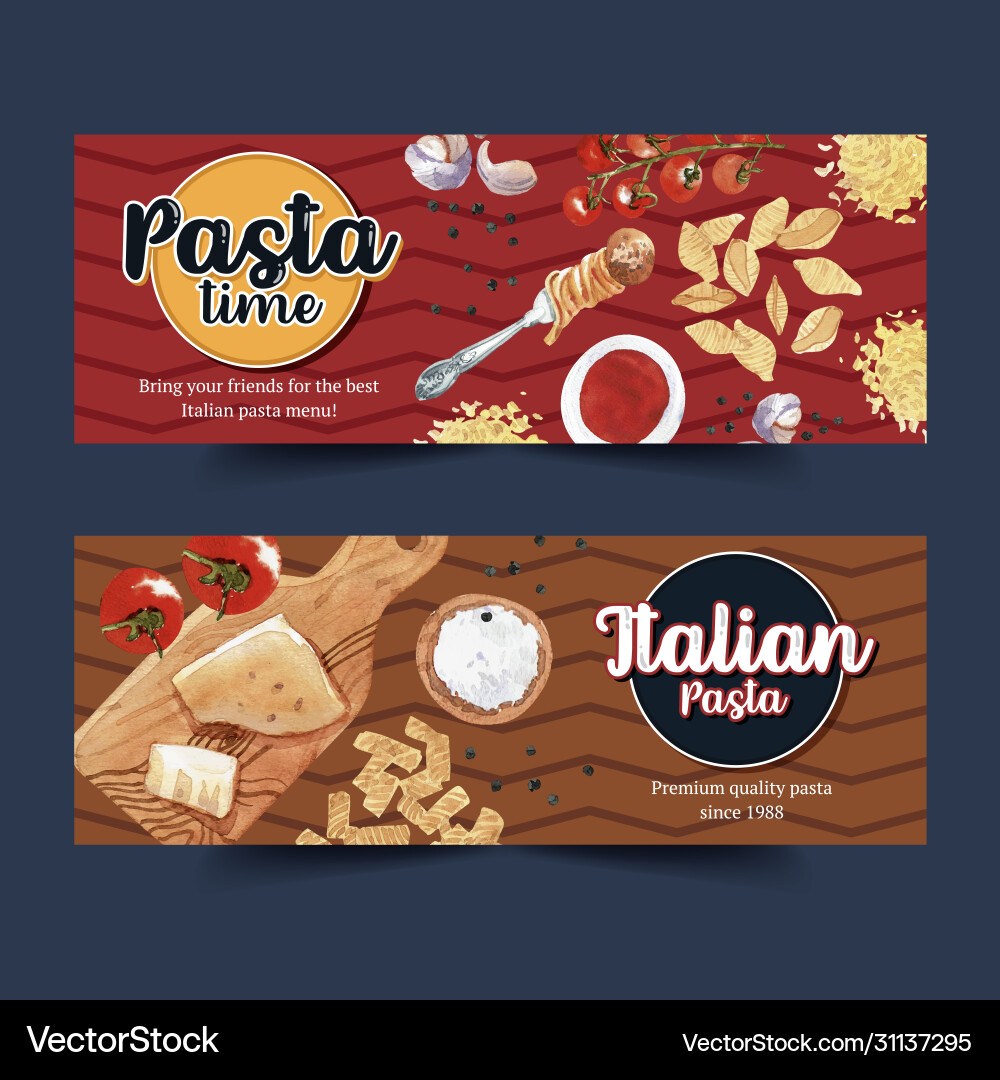 Pasta banner design with cheese cutting board Vector Image