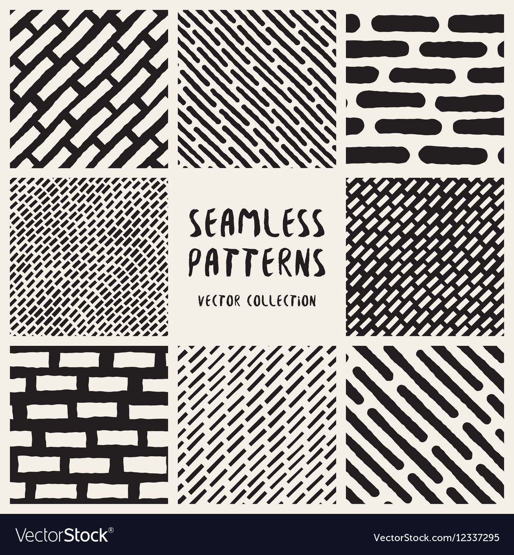 Set of eight seamless hand drawn jumble Royalty Free Vector