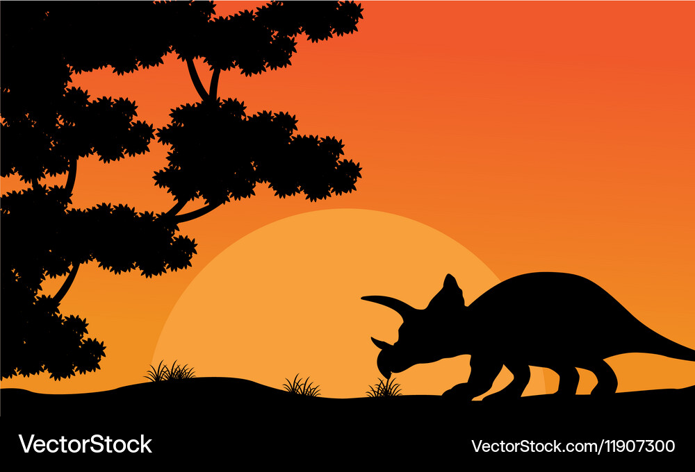 At sunset dinosaur triceratops scenery Royalty Free Vector