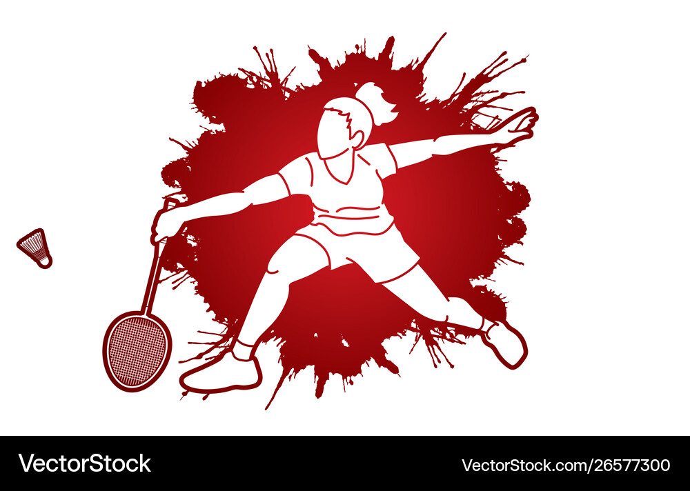 Badminton player action cartoon graphic Royalty Free Vector