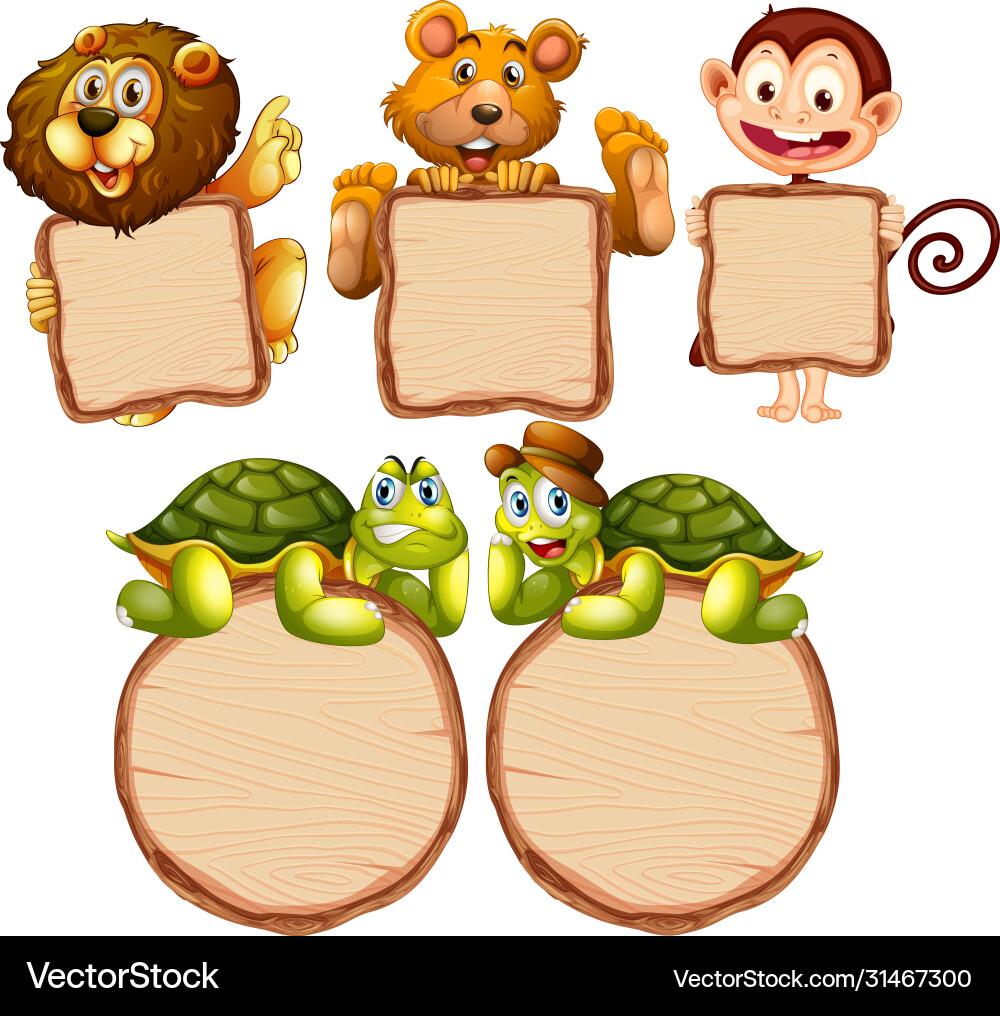 Blank sign template with cute animals on white Vector Image