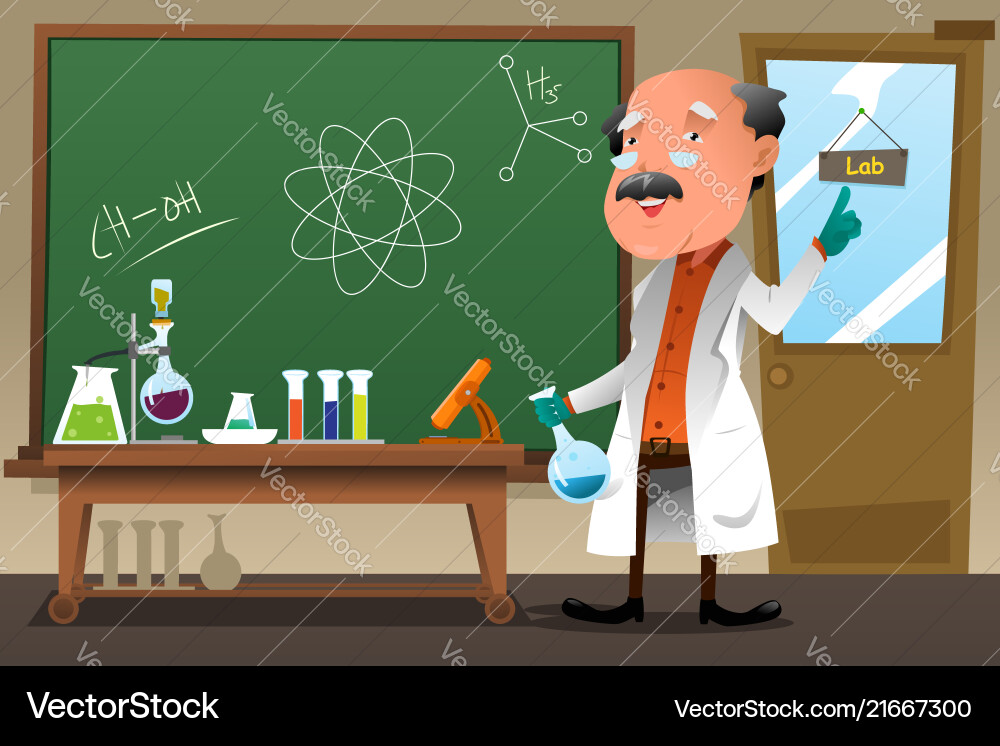 Chemistry professor working at the lab Royalty Free Vector