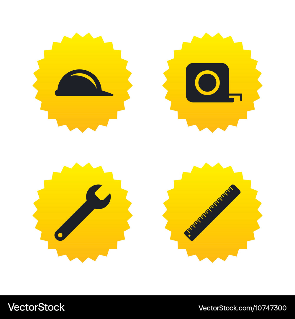 Construction helmet and ruler roulette icons Vector Image