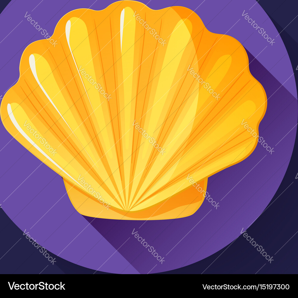 Gold sea shell flat logo seafood flat icon Vector Image