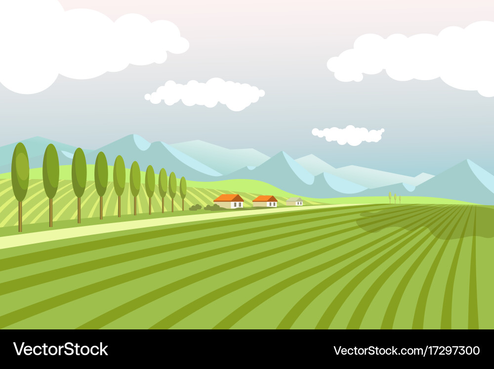 Natural landscape with wide plowed fields and high