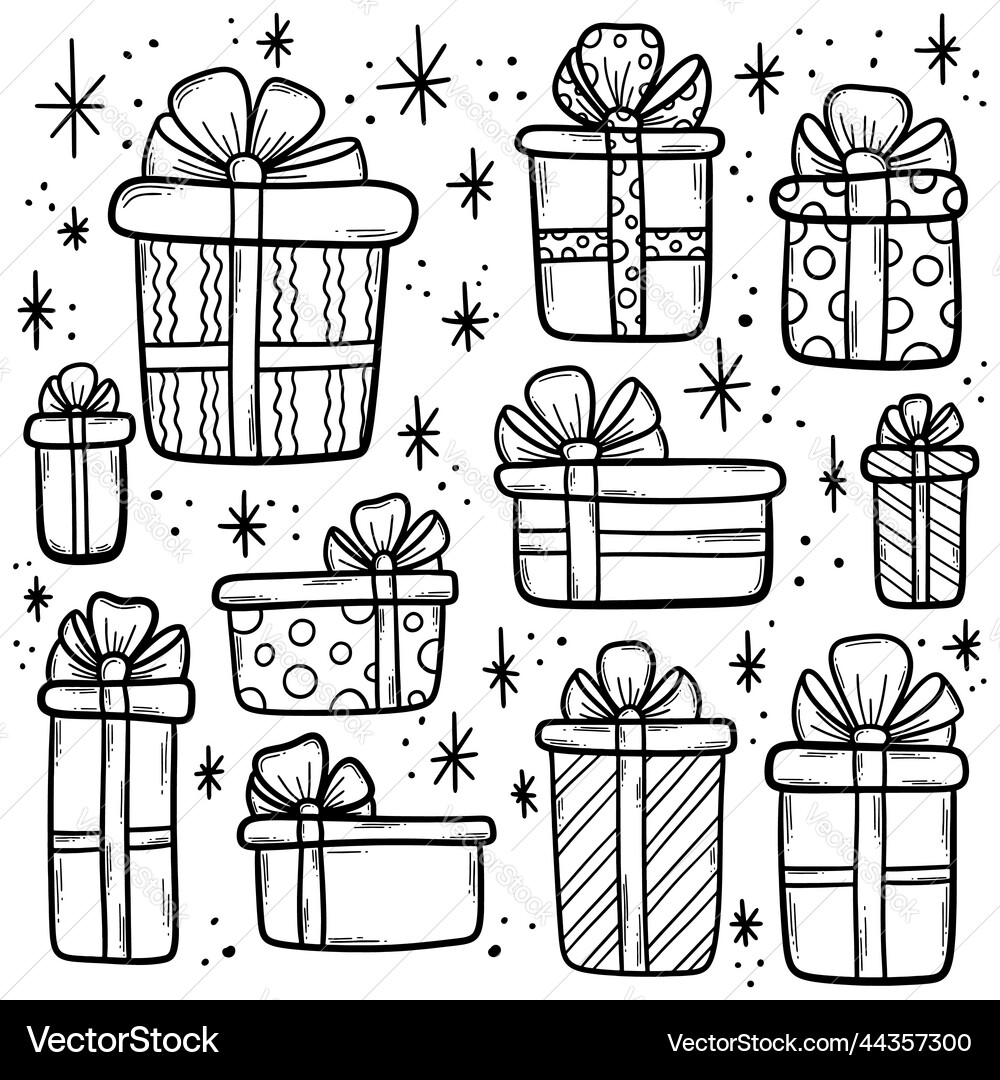 Set of hand drawn doodle gift boxes Royalty Free Vector