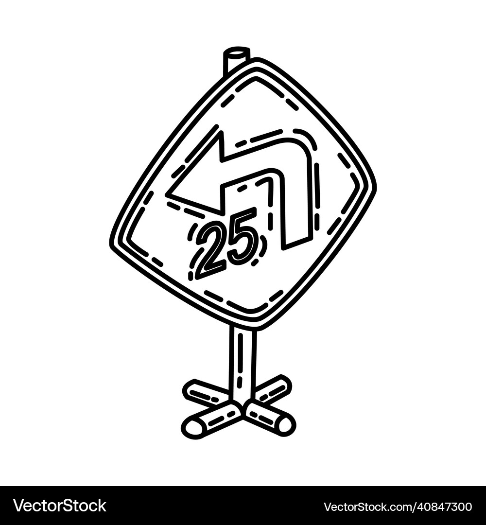 Turn with advisory speed icon doodle hand drawn Vector Image