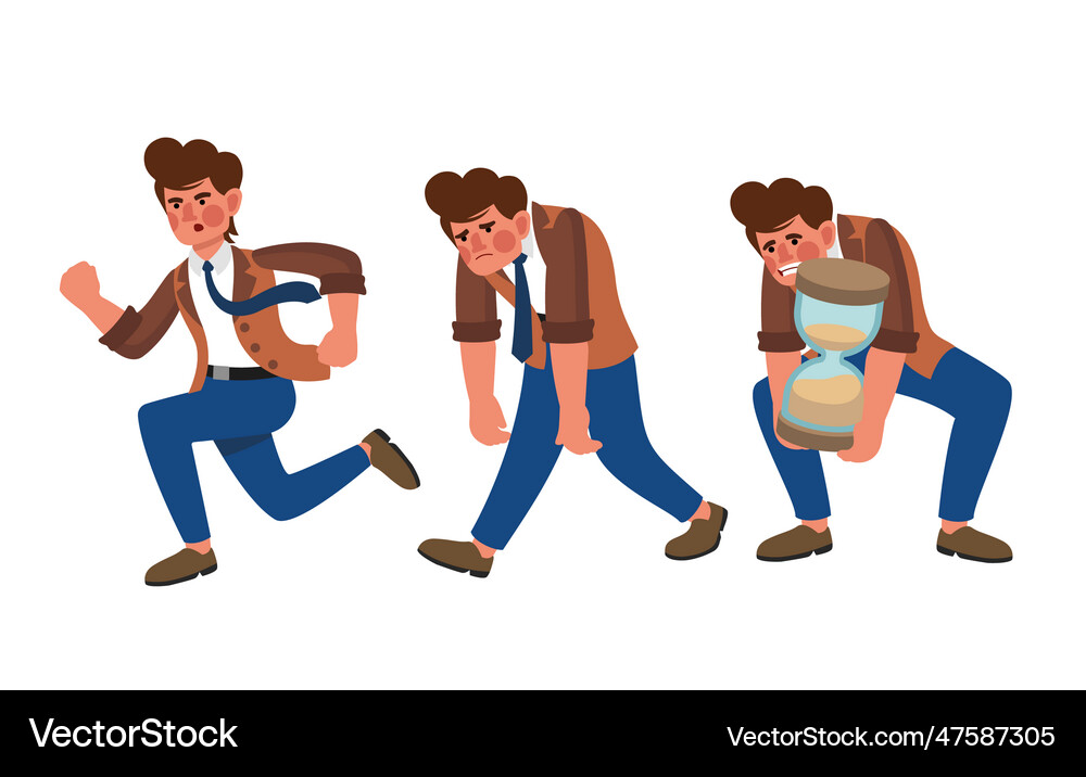 Cartoon tired guy runs errands and walks Vector Image
