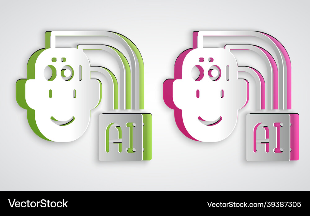 Paper cut humanoid robot icon isolated on grey Vector Image