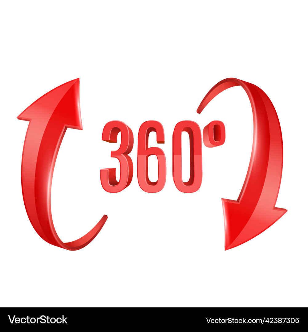 Red glossy 3d arrow 360 sing arrow icon Royalty Free Vector