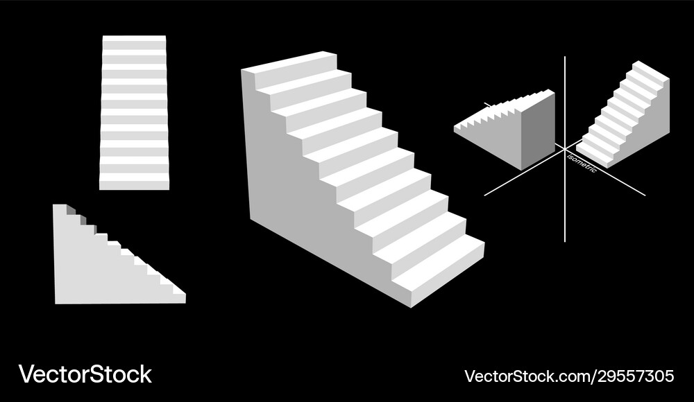Stairway set isolated on black background 3d Vector Image