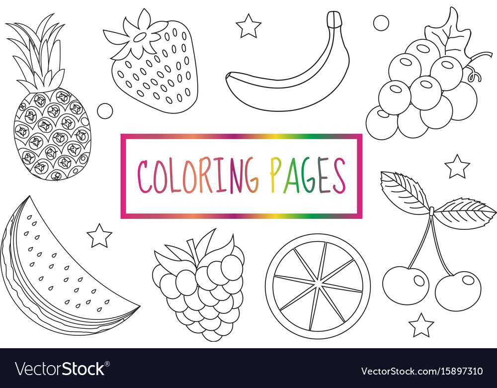 Coloring book page fruit set sketch doodle Vector Image