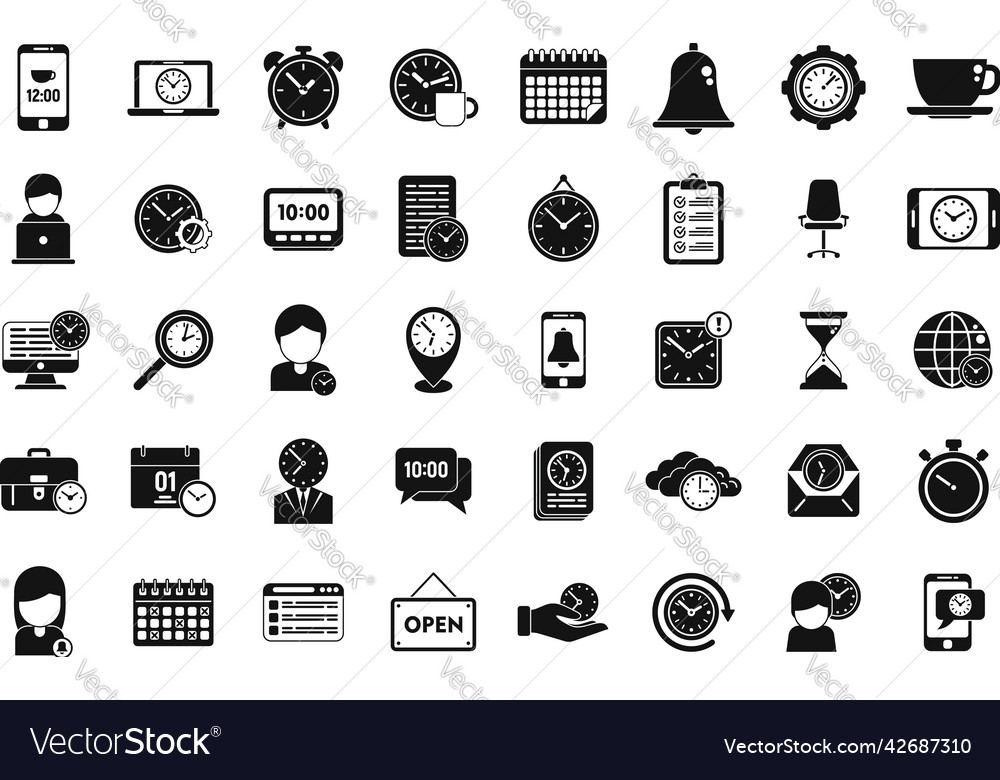 Flexible working hours icons set simple Royalty Free Vector Flexible working hours icons set simple Royalty Free Vector