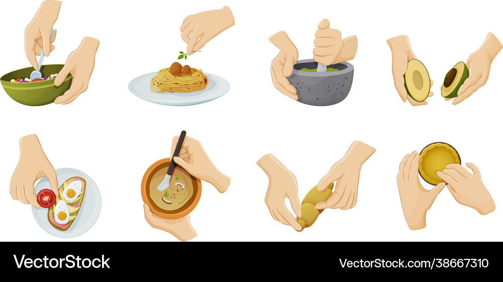 Human hands preparing food cooking utensils Vector Image