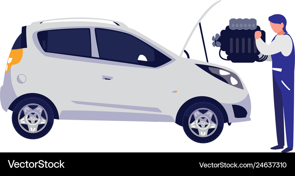 Mechanic worker with car vehicle Royalty Free Vector Image