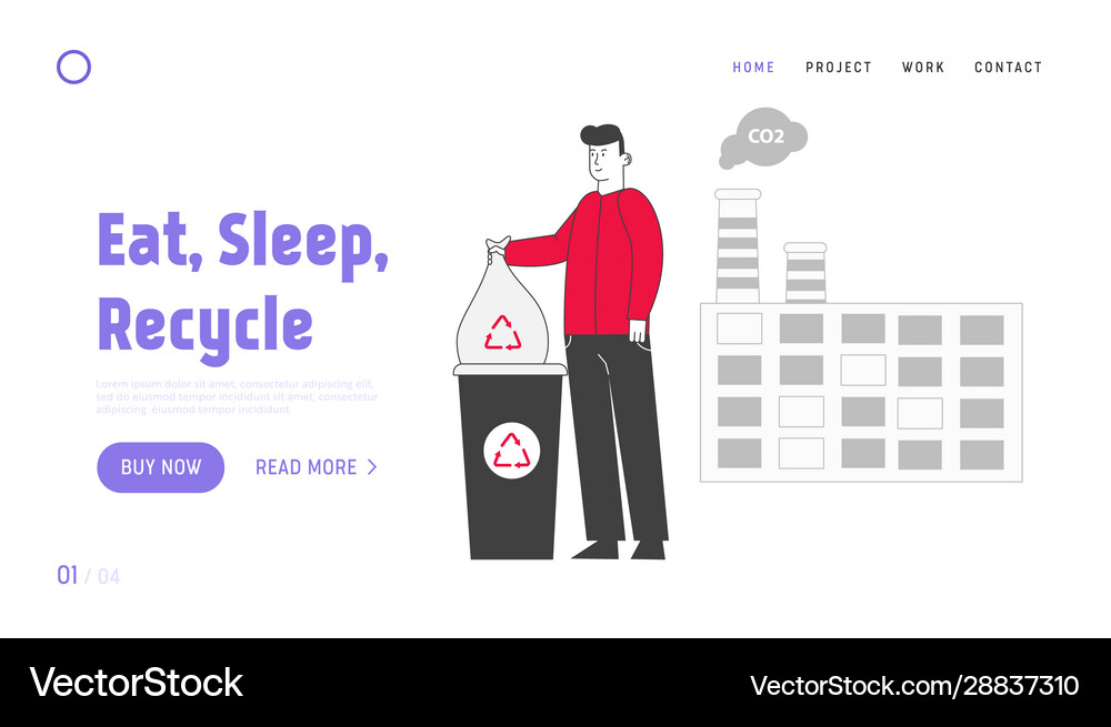 Stop pollution website landing page man put trash Vector Image