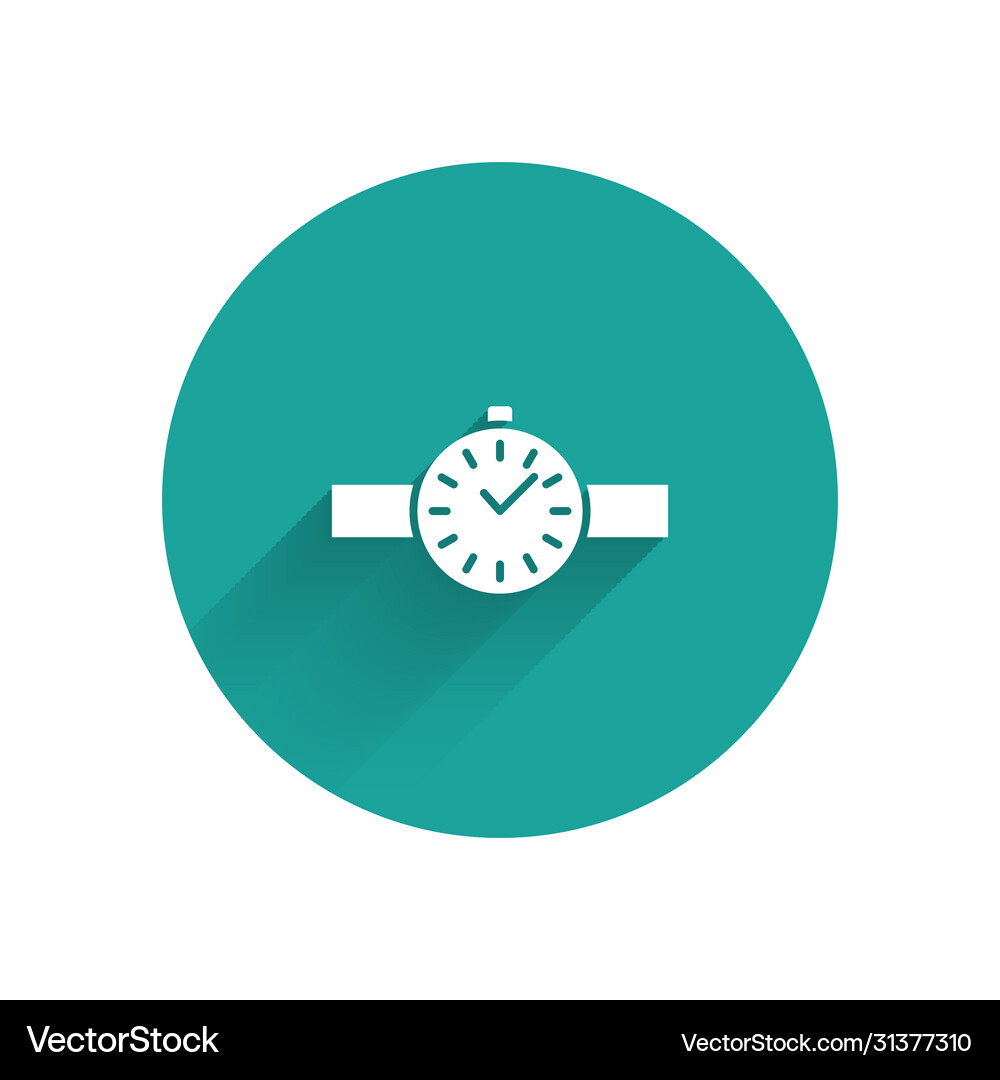 White wrist watch icon isolated with long shadow Vector Image