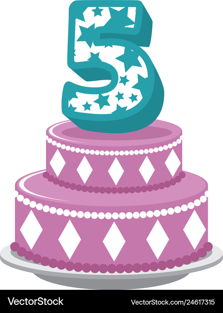 Cute number five with sweet cake Royalty Free Vector Image