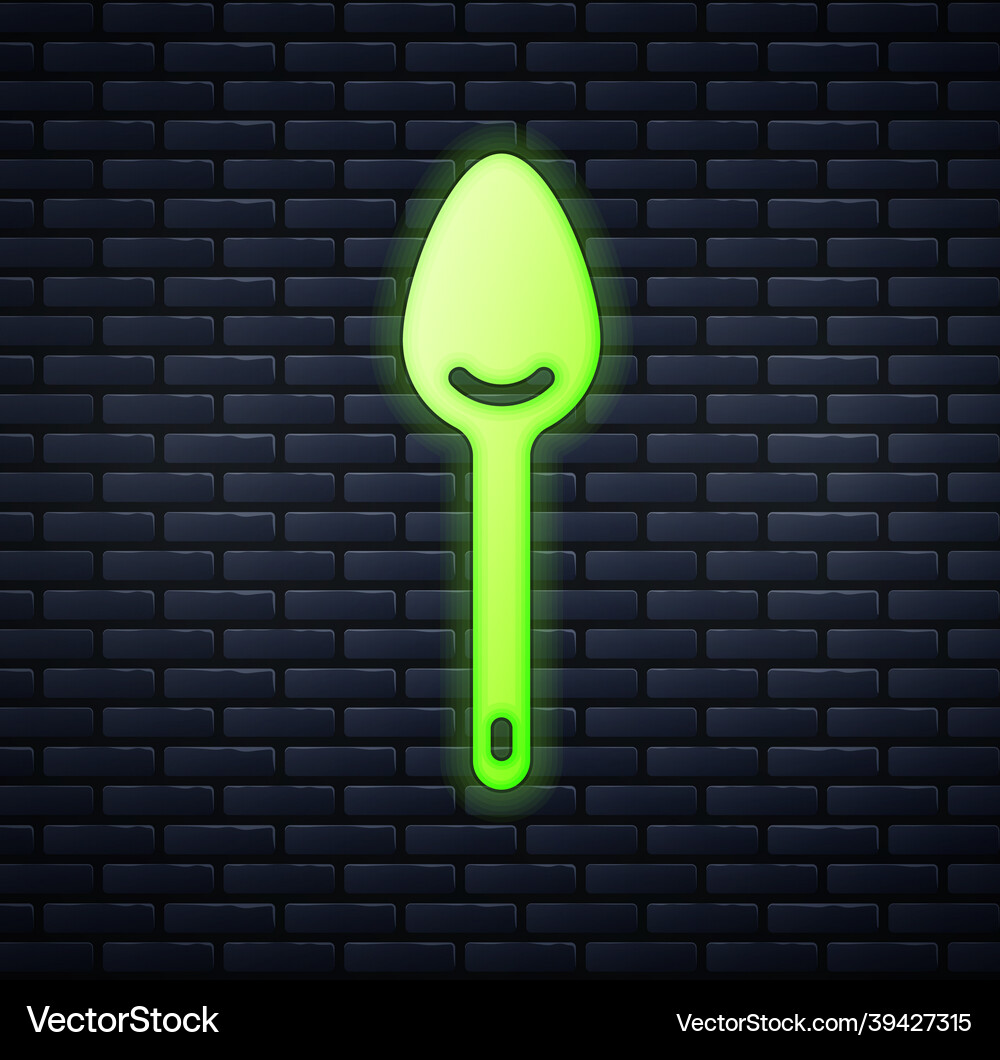 Glowing neon spoon icon isolated on brick wall Vector Image