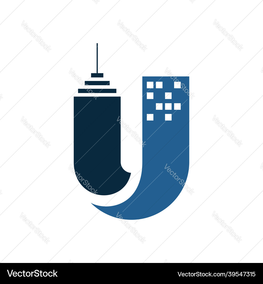 Letter u building skyline icon logo template Vector Image