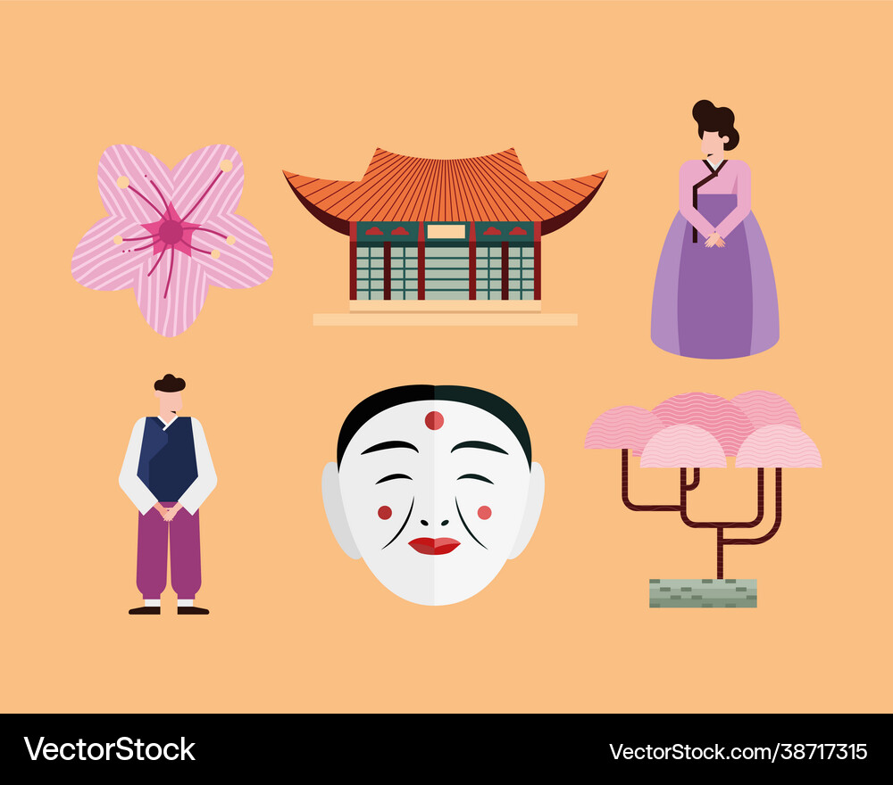South korean icon set Royalty Free Vector Image