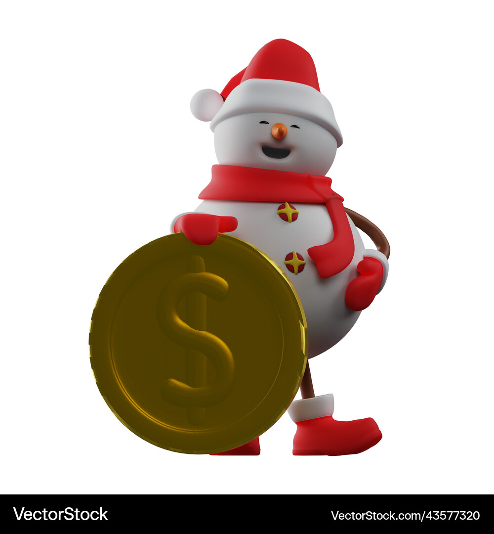 3d snowman cartoon jumping with a gia Royalty Free Vector