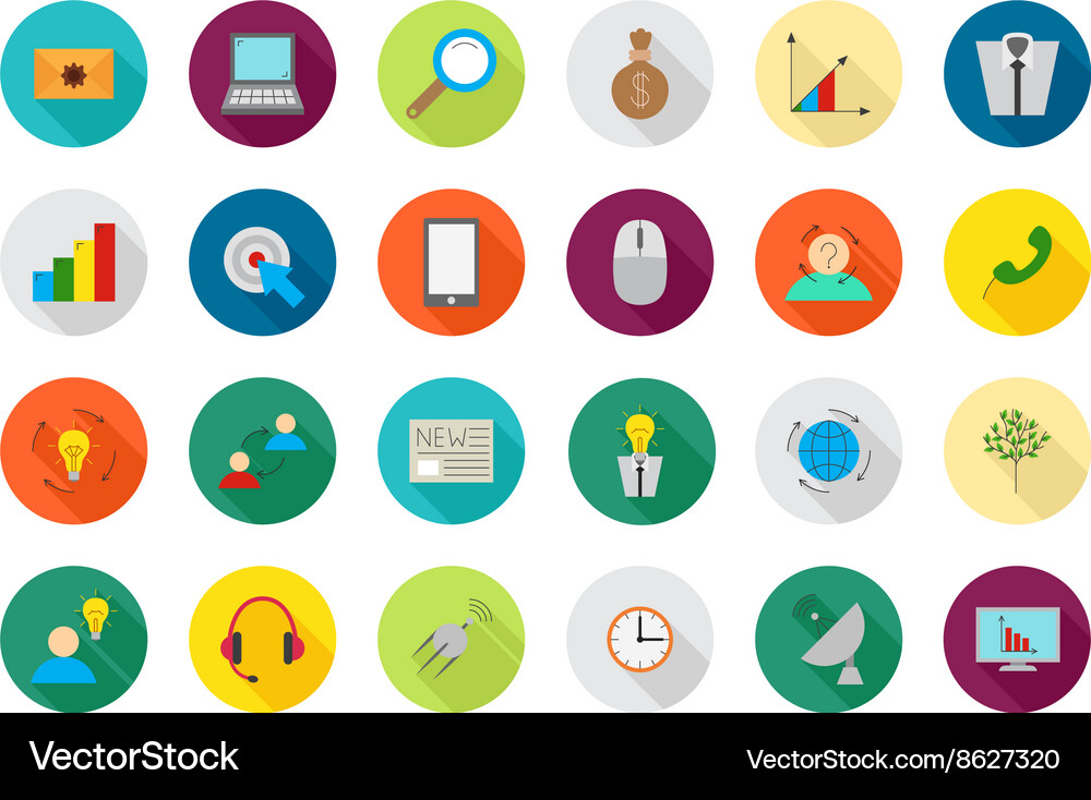 Business communication round icons set Royalty Free Vector