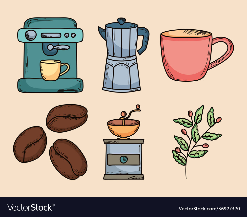 Coffee elements set Royalty Free Vector Image - VectorStock Coffee elements set Royalty Free Vector Image - VectorStock