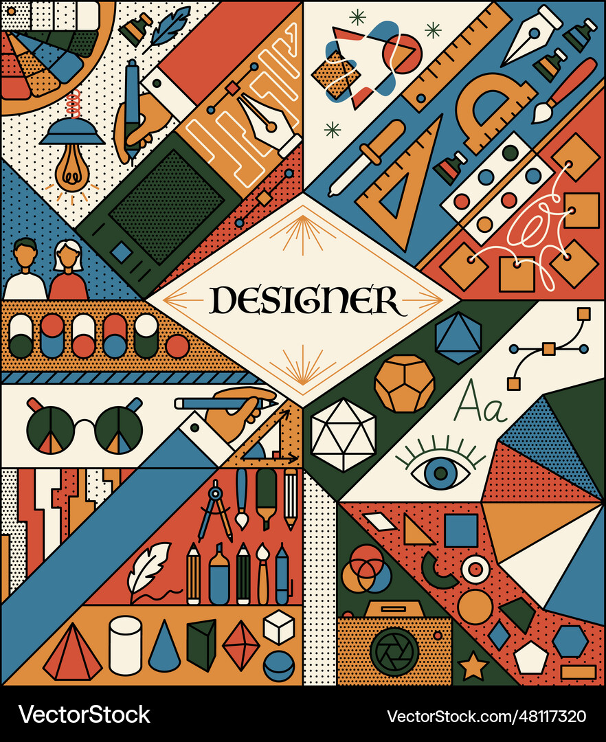 Designer outline artdeco poster Royalty Free Vector Image