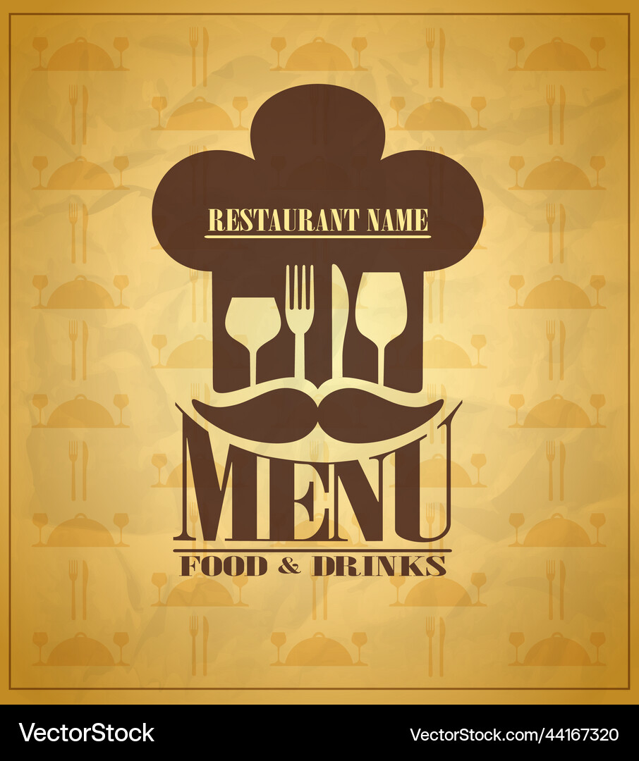 Food and drinks menu card with cook cap Royalty Free Vector