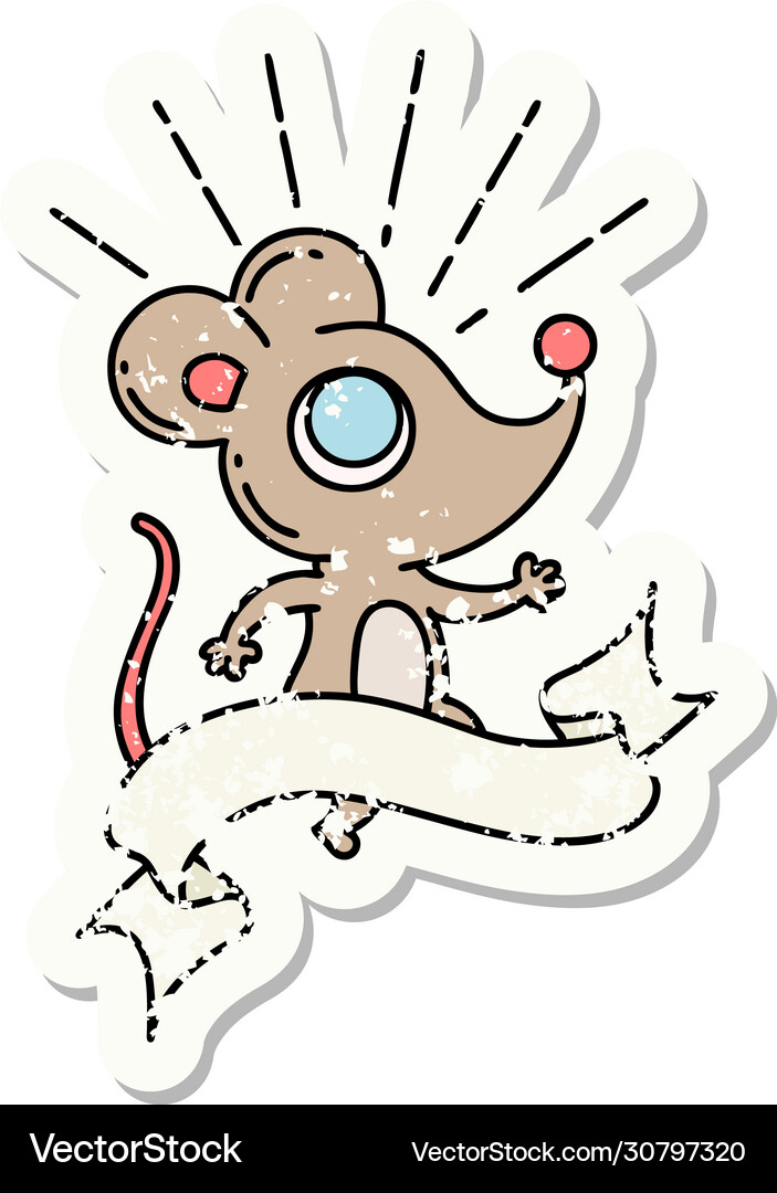 Grunge sticker tattoo style mouse character Vector Image